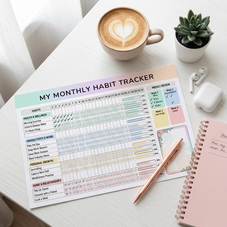 Monthly Habit Tracker Printable | Goal Setting, Self Care (PDF Download ...