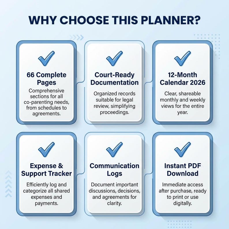 2026 Co-parenting Planner, Child Custody Calendar, Divorce Organizer ...