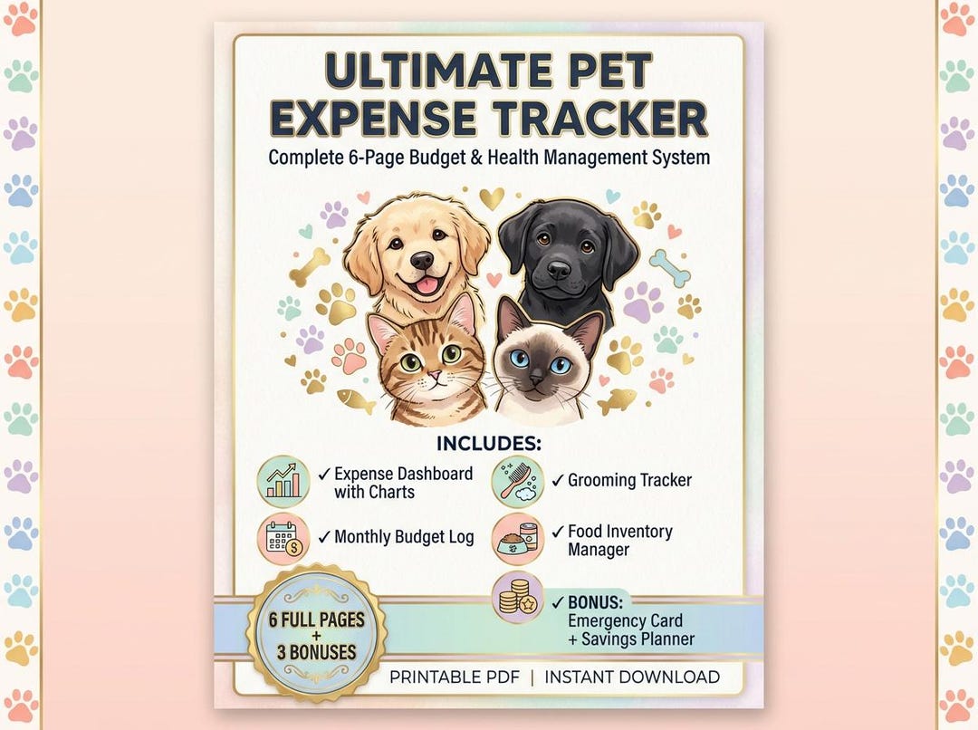 Pet Expense Tracker Printable | Dog Cat Budget Planner PDF | 6 Page ...