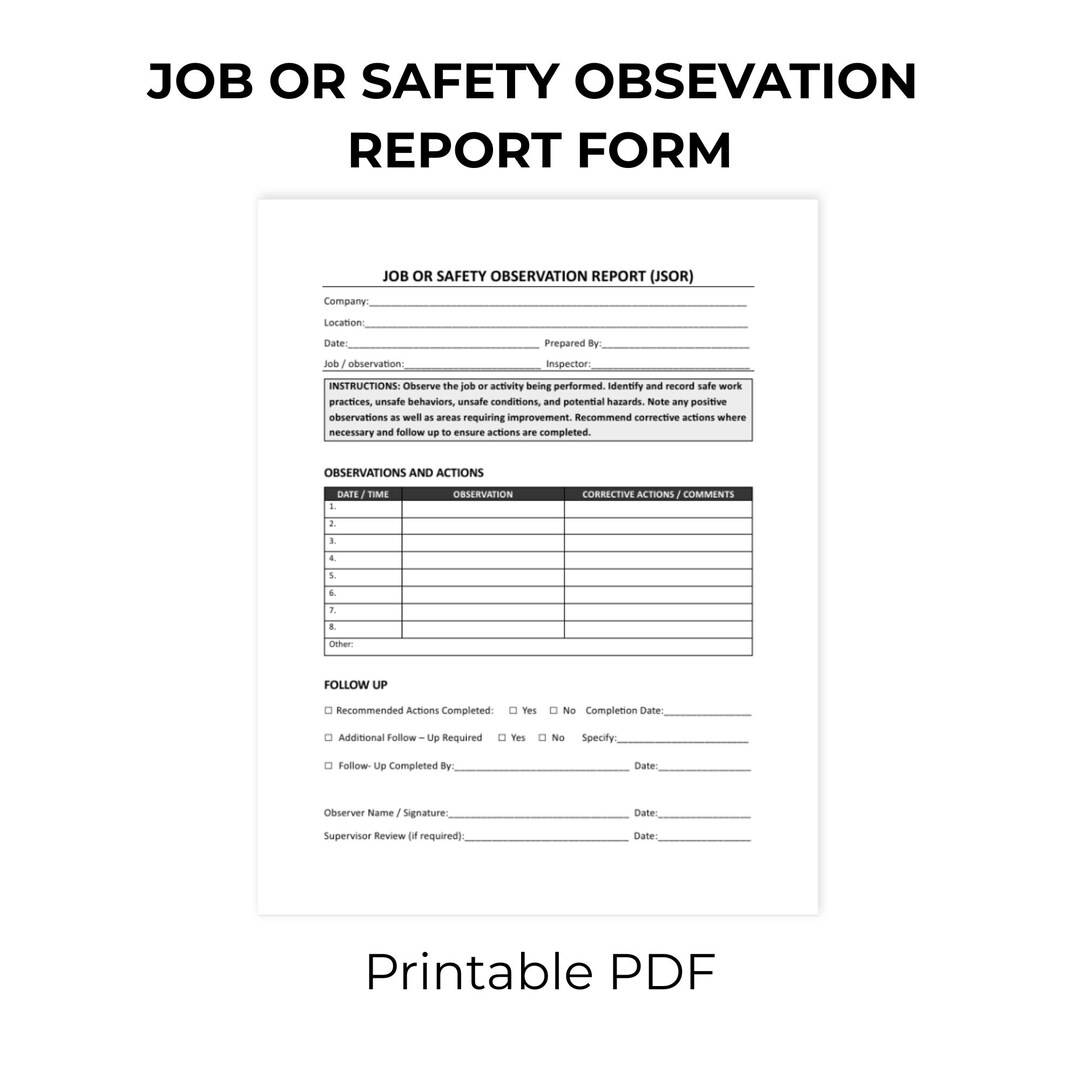 Job Safety Observation Report Printable PDF for Workplace Safety - Etsy