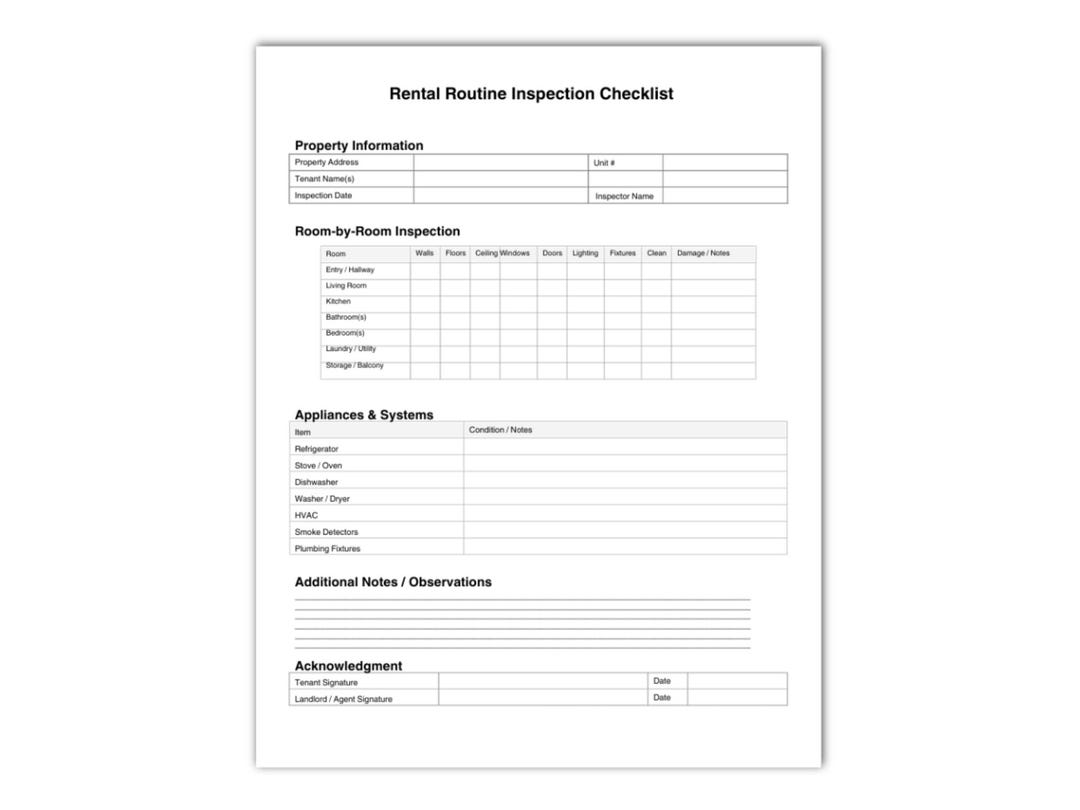 Rental Routine Inspection Checklist | Printable Landlord Property ...