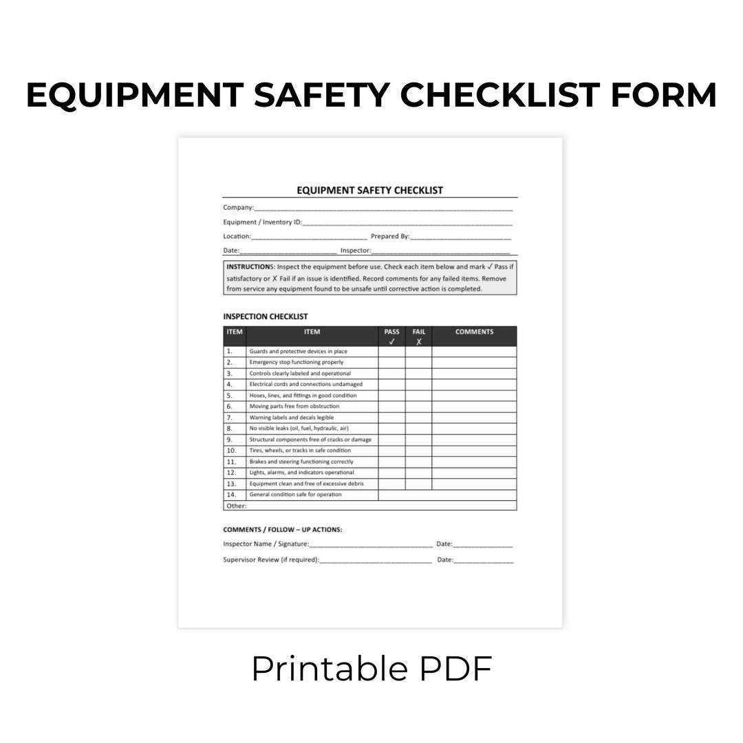 Equipment Safety Checklist Printable PDF for Workplace Inspections ...