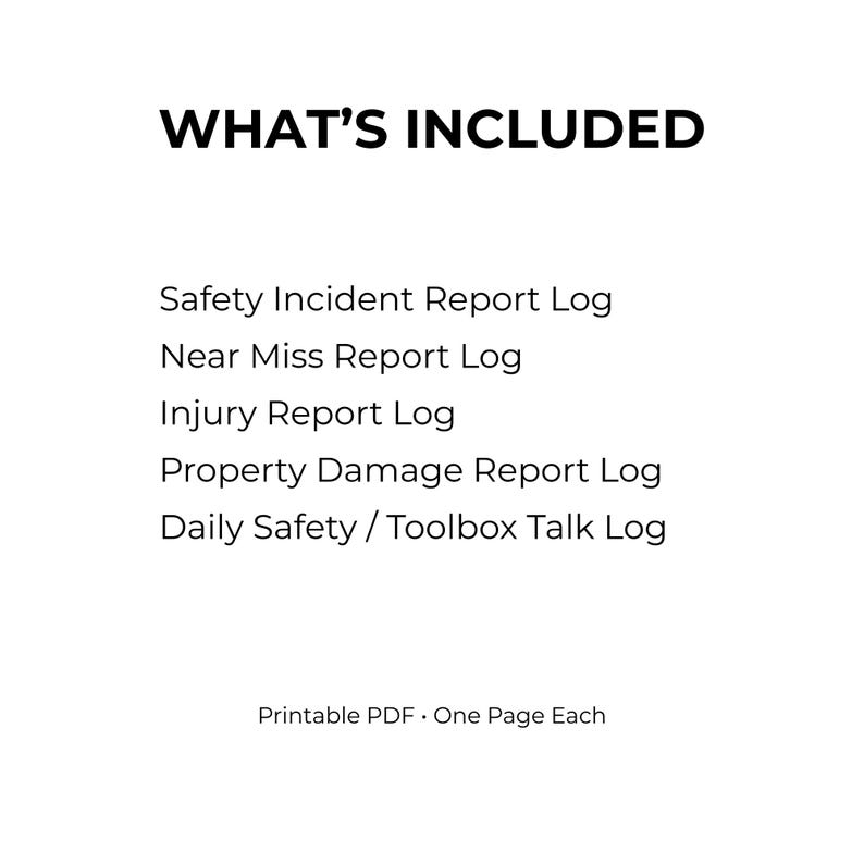 Printable Safety Log Bundle for Workplace Use Incident Injury Near Miss ...