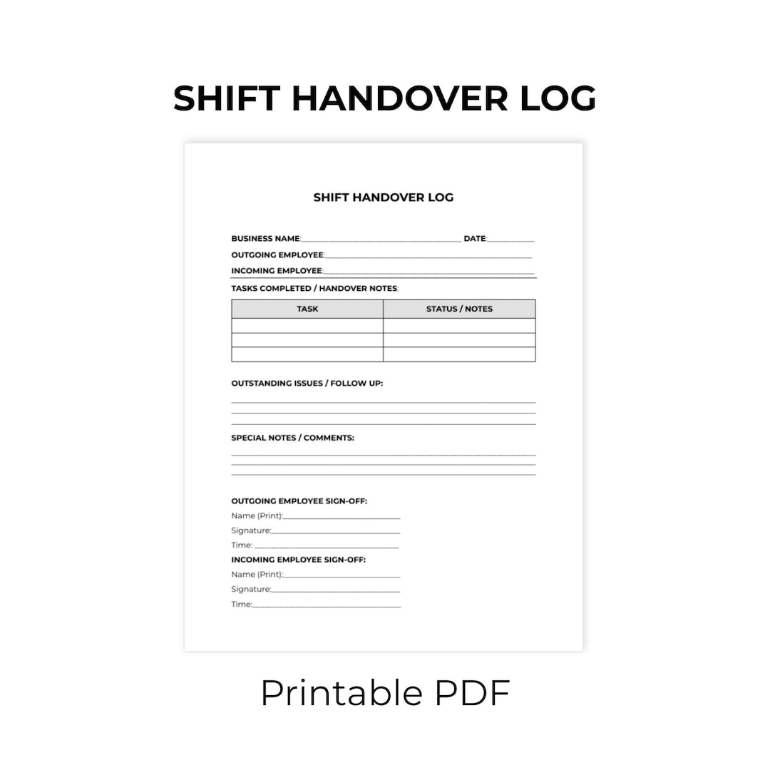 Buy Shift Handover Log Printable PDF One Page Shift Change Form Online ...