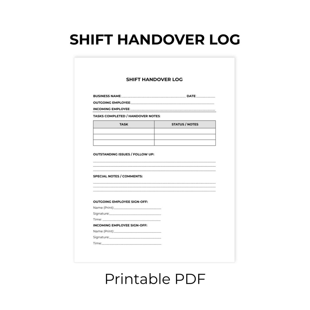 Shift Handover Log Printable PDF One Page Shift Change Form - Etsy ...