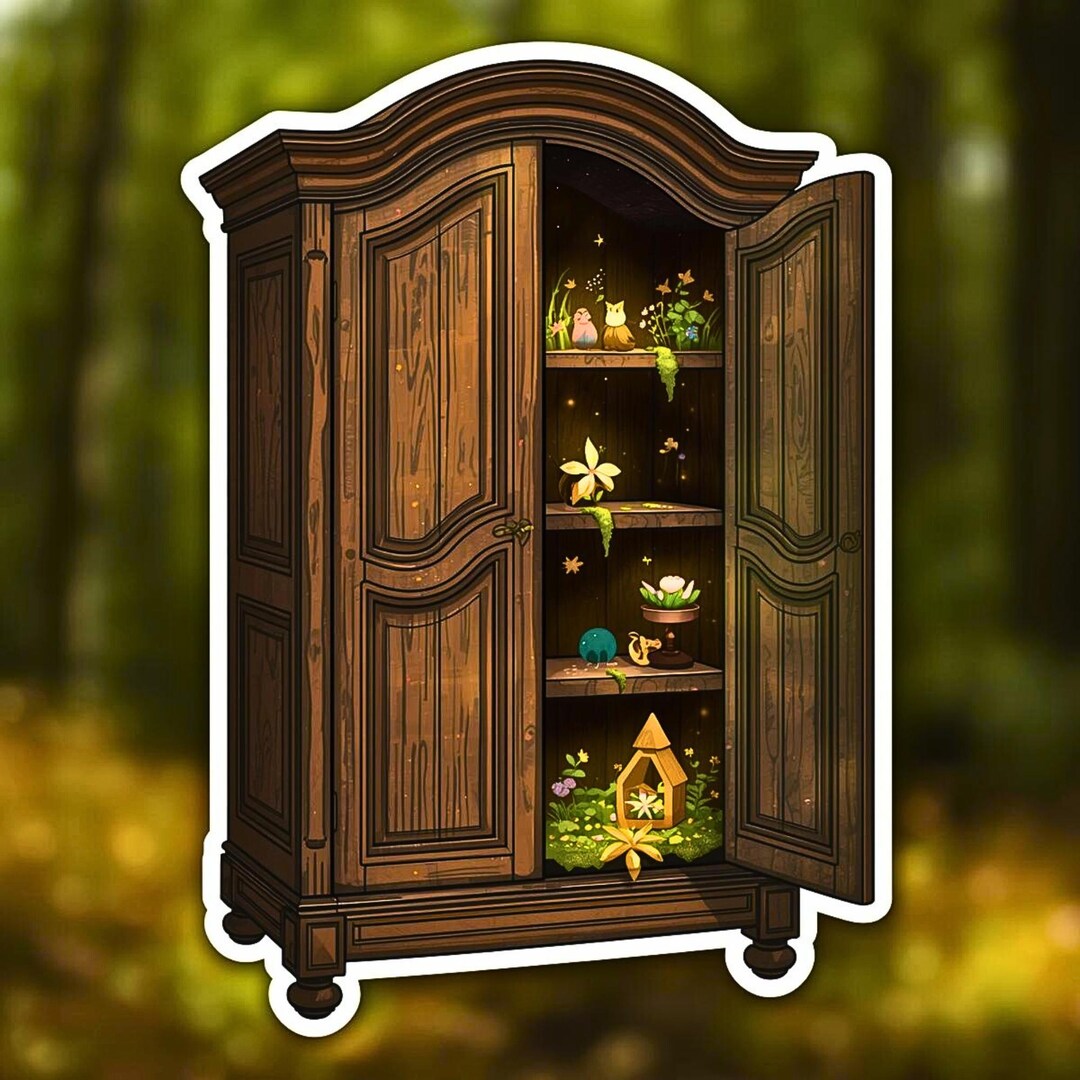 Wooden Curio Cabinet Sticker | Kiss-cut Sticker, Miniature Shelf ...