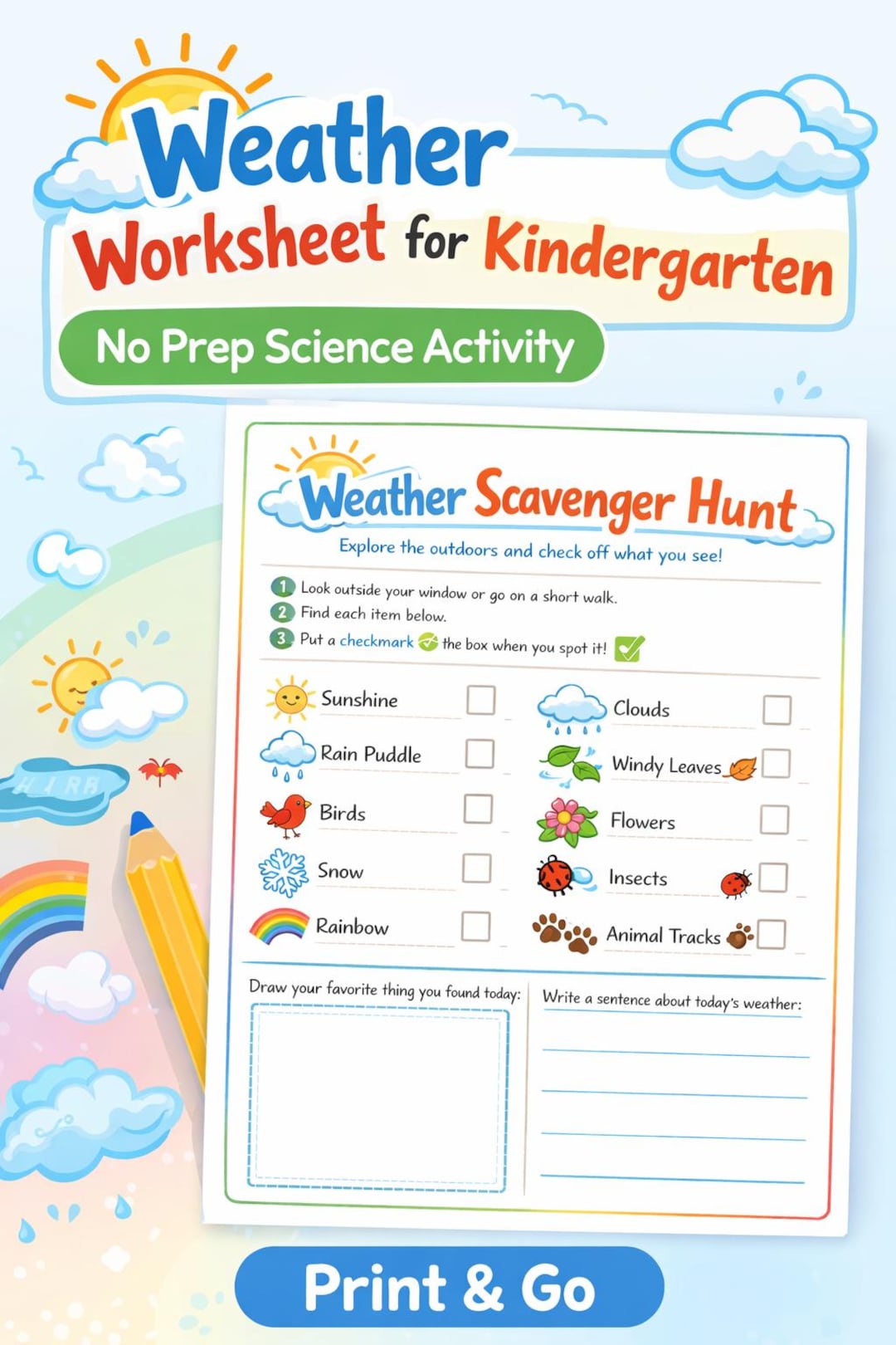Weather Scavenger Hunt Printable Kindergarten Science Activity No Prep ...