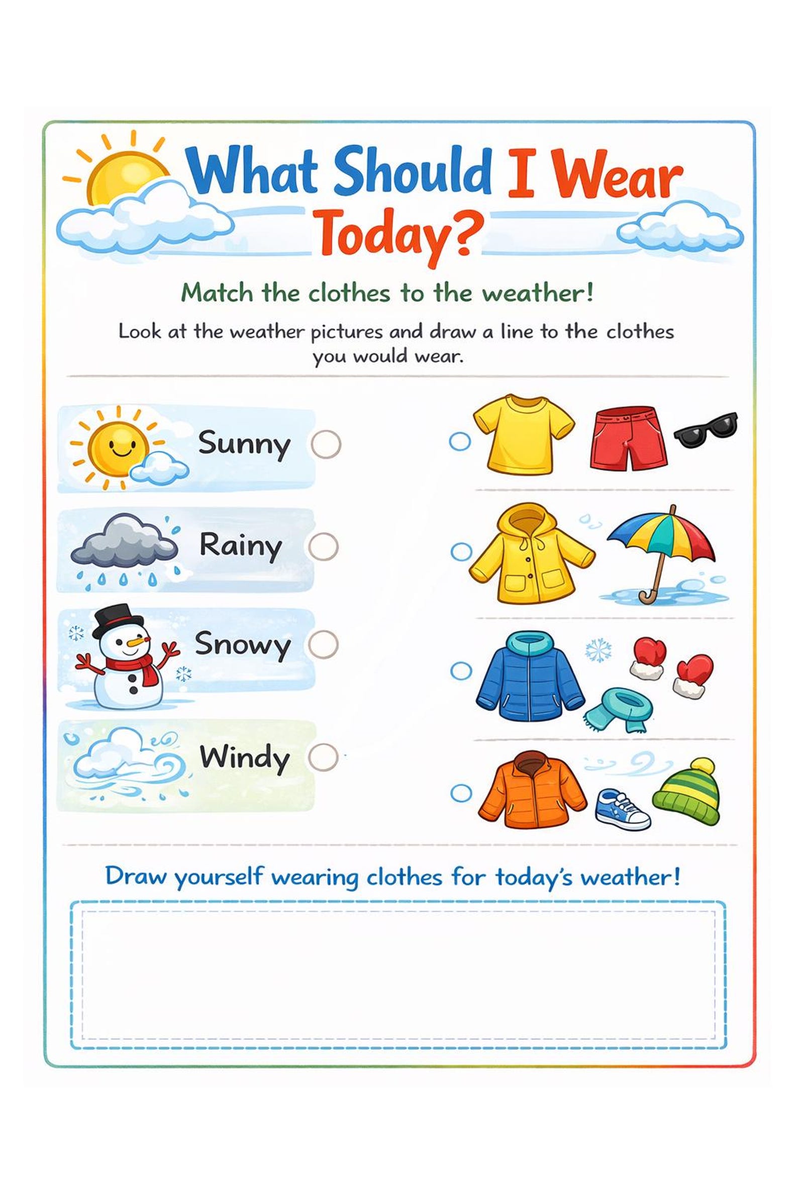 What Should I Wear Today Worksheet Weather & Clothing Match ...