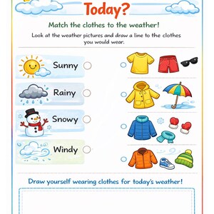 What Should I Wear Today Worksheet Weather & Clothing Match ...