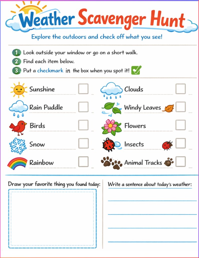 Weather Scavenger Hunt Printable Kindergarten Science Activity No Prep ...