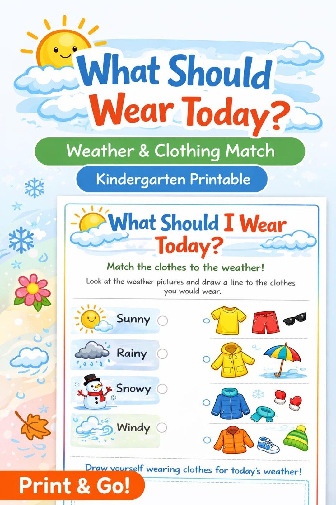What Should I Wear Today Worksheet Weather & Clothing Match ...