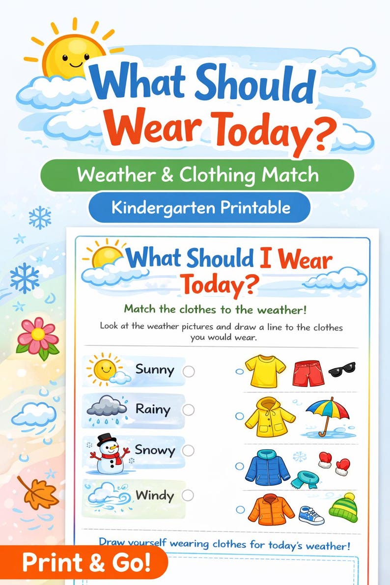 What Should I Wear Today Worksheet Weather & Clothing Match ...