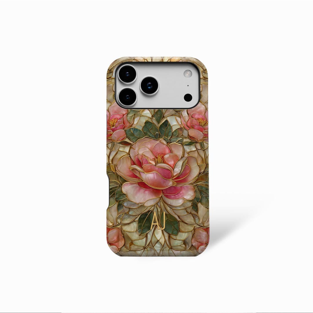Personalised Rococo Rose Stained Glass Custom Initial iPhone Case 17 16 ...
