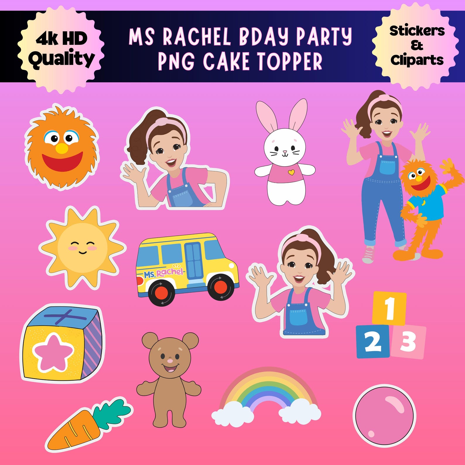 Ms Rachel Birthday Party PNG Clipart, Cake Toppers & DIY Decorations ...