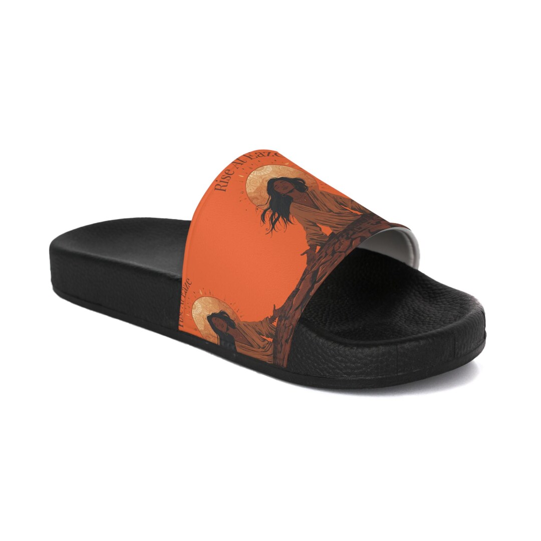 Silhouette Witch With Moon Slide Sandals | Orange Black Halloween ...