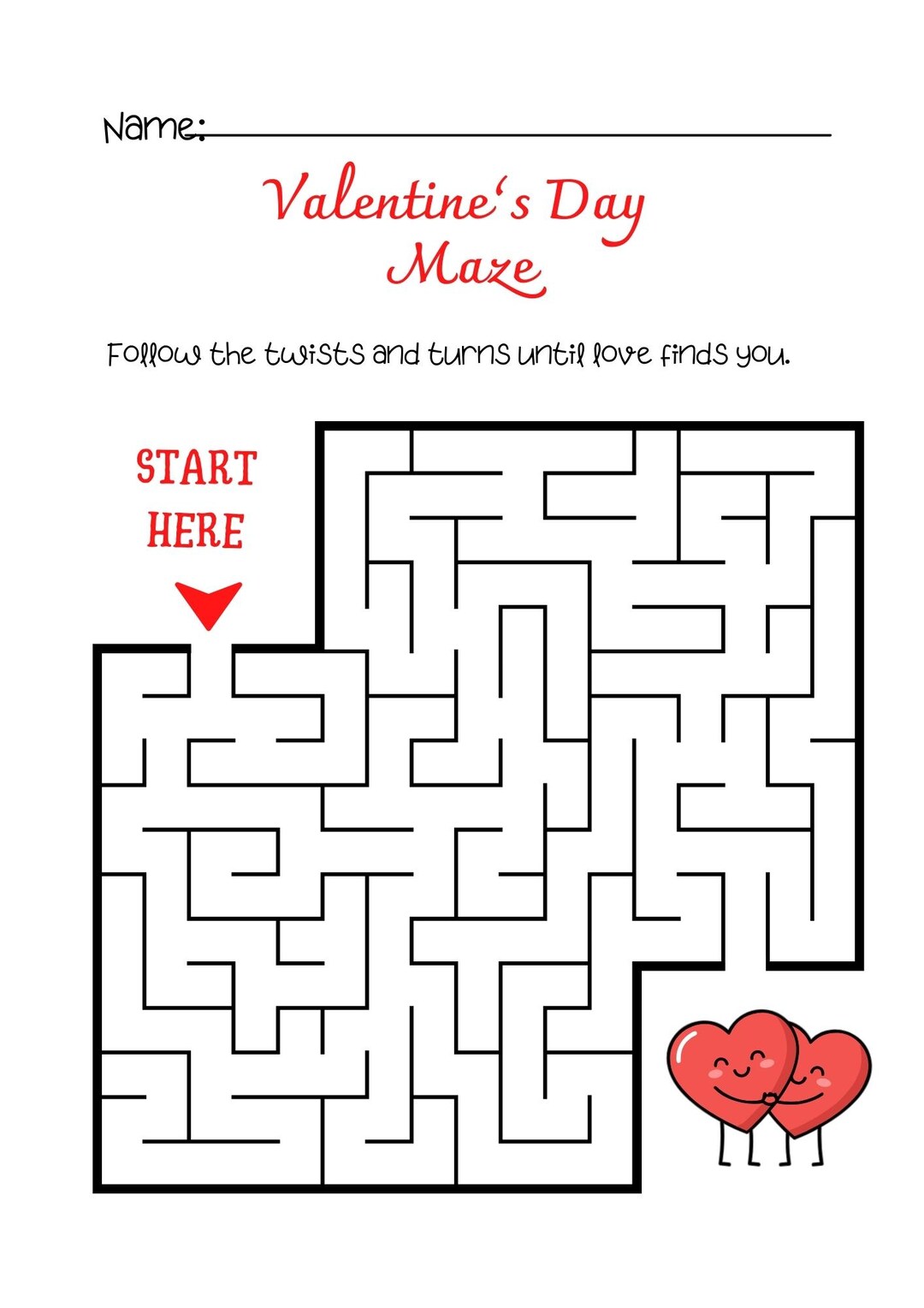 Valentine’s Day Maze Game|love Maze Printable|valentine Activity for ...