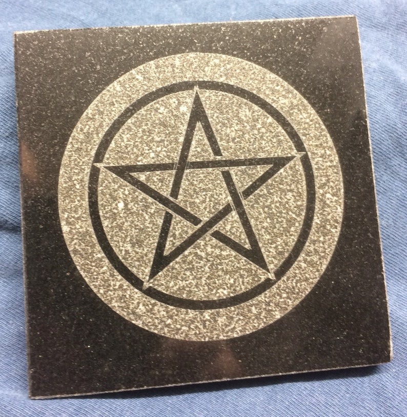 4 Inch Black Granite Altar Plate 4x4 Pentagram-pentacle star - Etsy