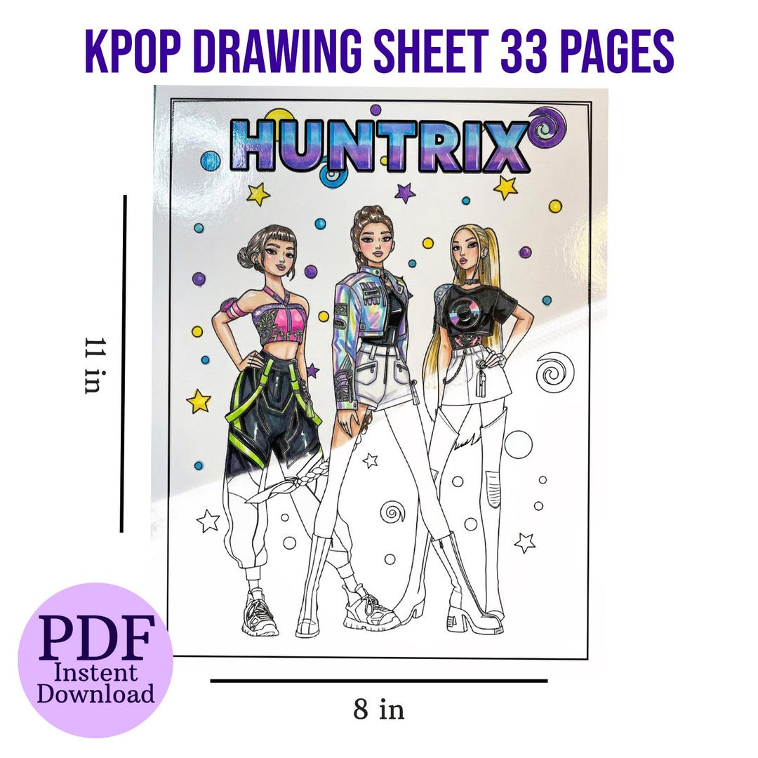 Kpop Demon Hunters Coloring Pages | Digital Coloring Book | Huntrix ...