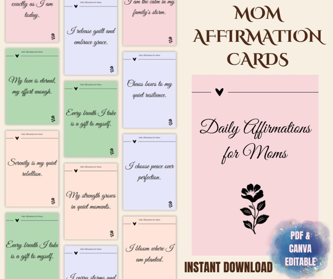 Daily Affirmation Cards for Overwhelmed Moms – 40 Printable Positive ...