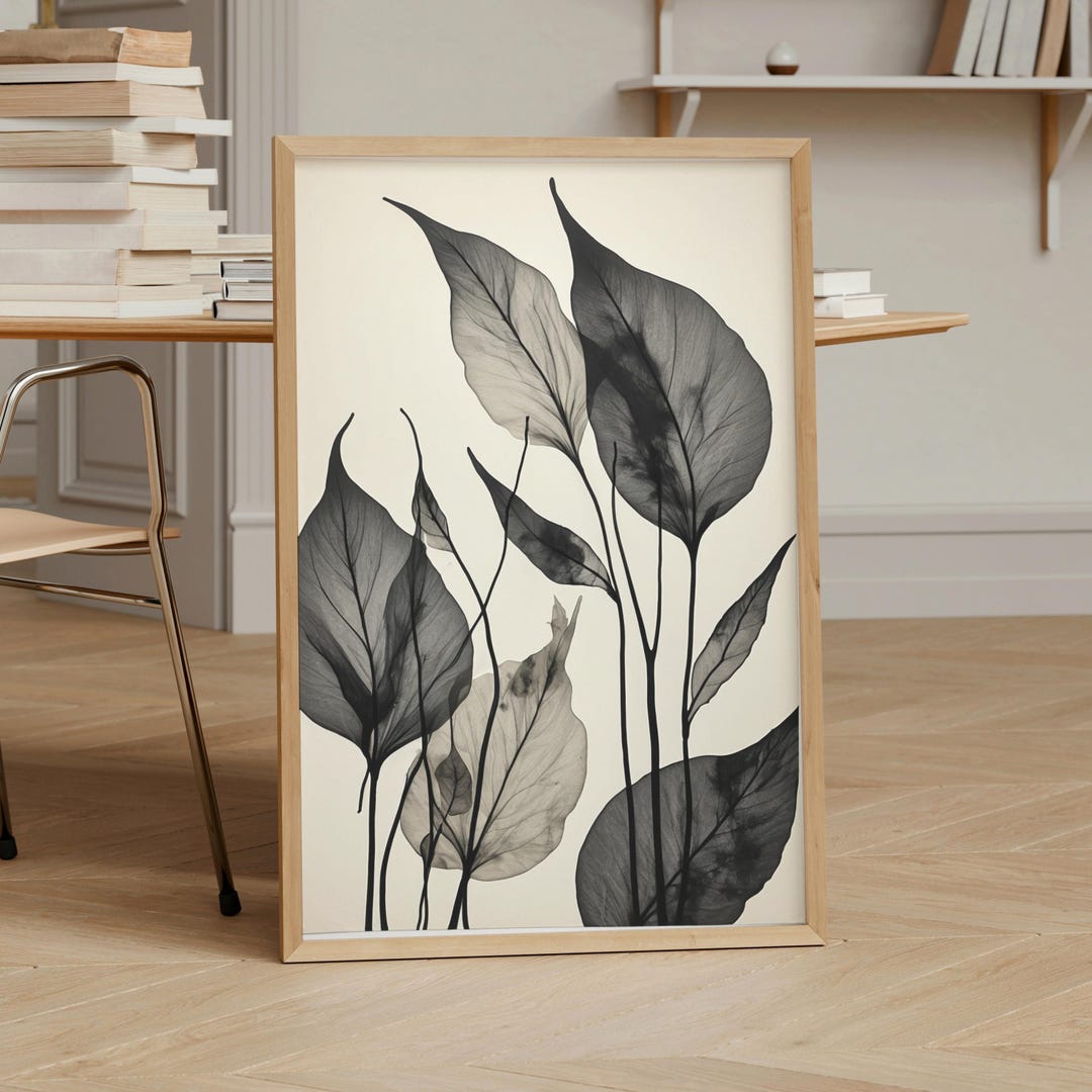 X-ray Botanical Leaves - Monochromatic Translucent Foliage on Cream - Etsy