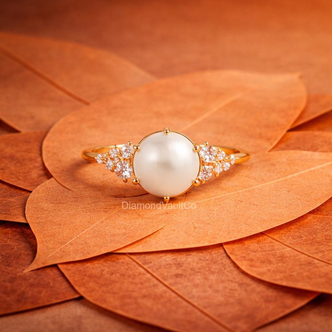 Snowdrift Pearl Ring 14K Gold or Platinum | 7mm Akoya Pearl Diamond ...