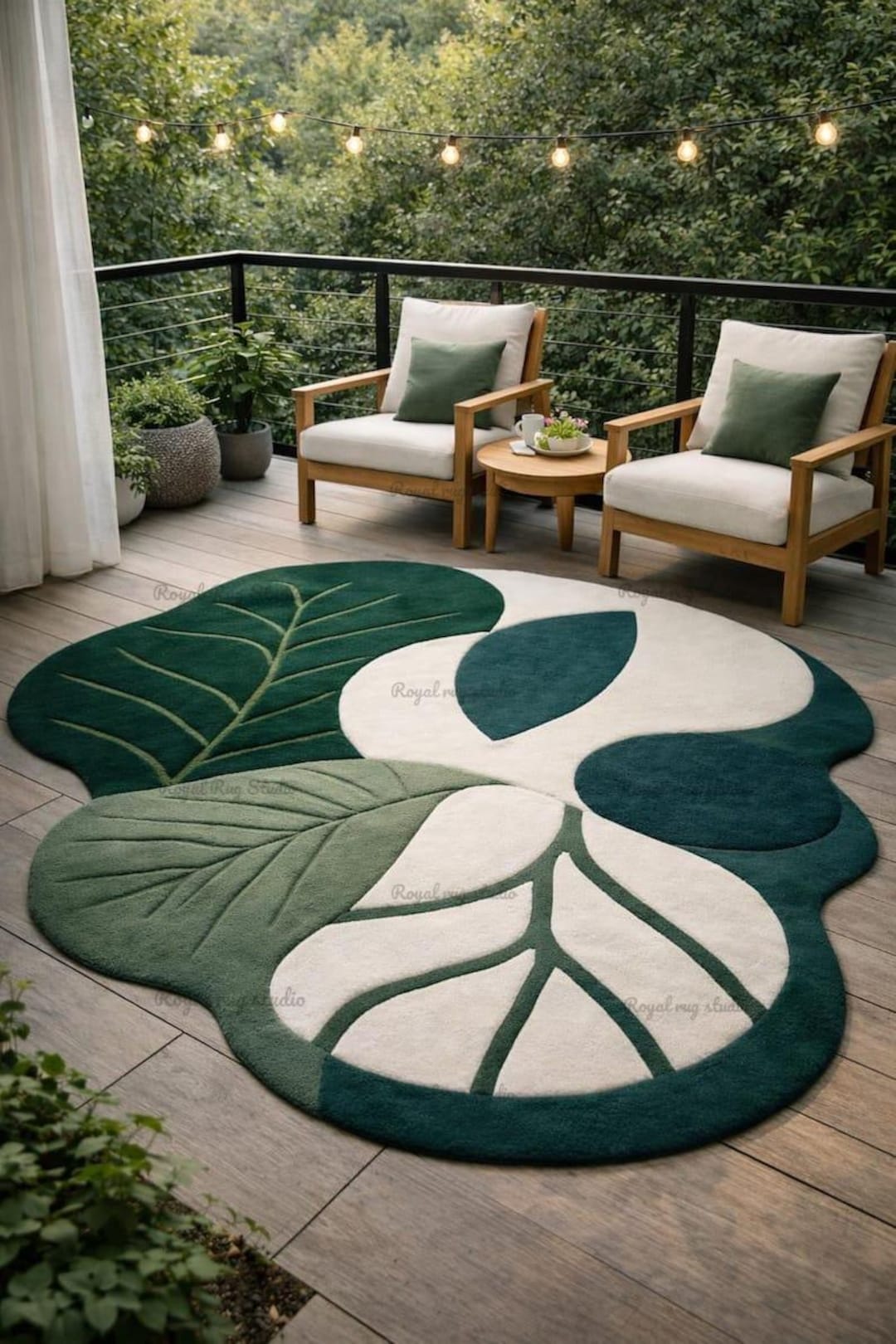 Green Leaf Shaped Rug,botanical Tufted Rug,modern Abstract Area Rug ...