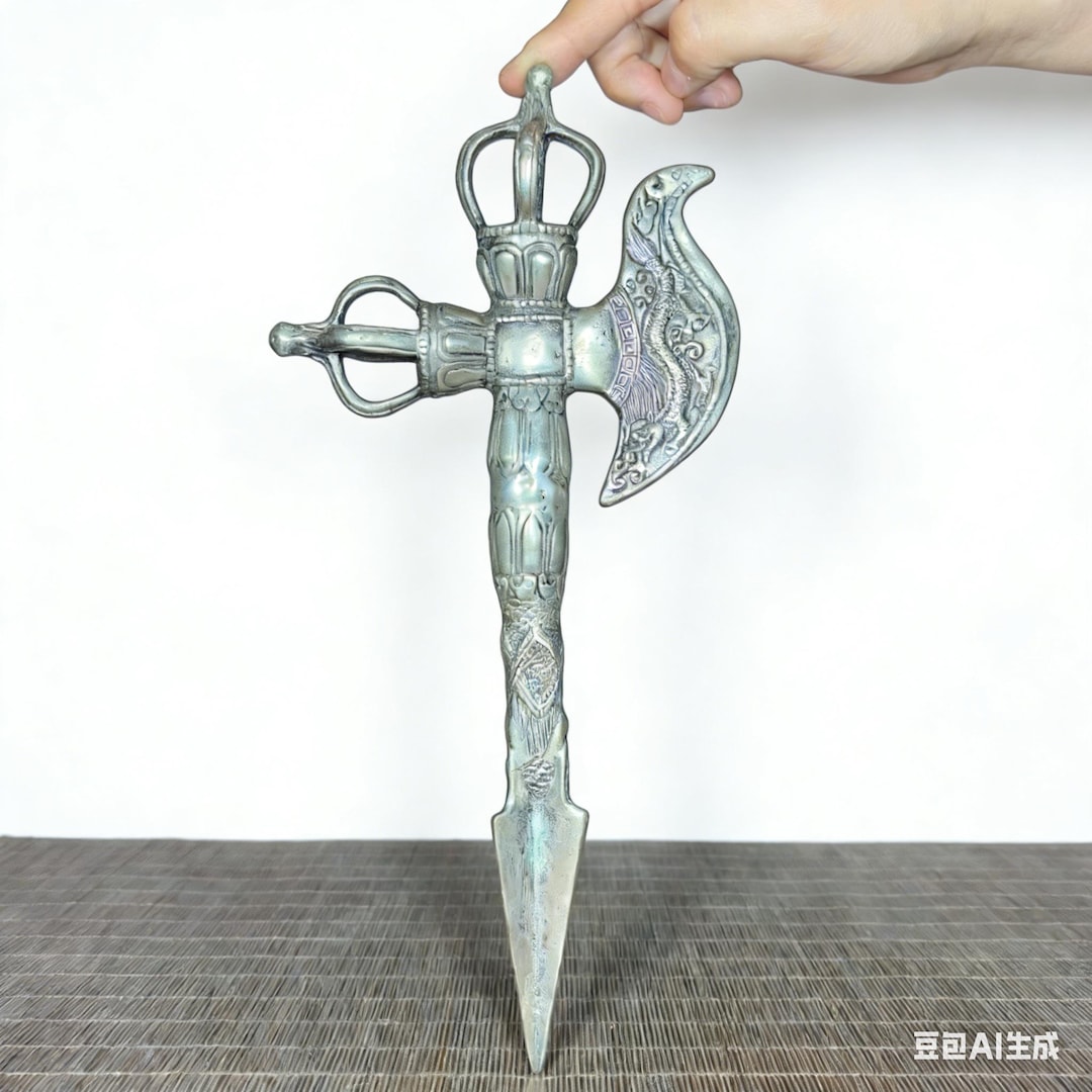 Tibetan White Copper Vajra Axe-dagger | Handcrafted Buddhist Ritual ...