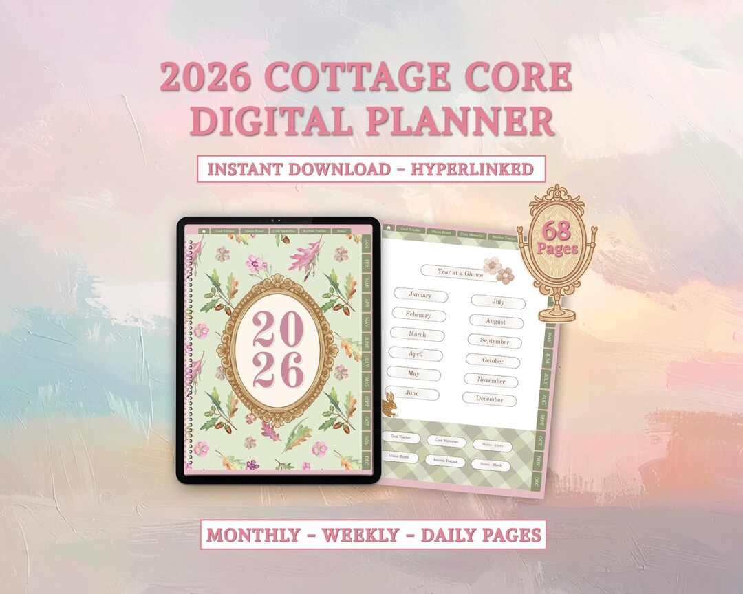 2026 Cottagecore Themed Digital Planner Bundle | Monthly Daily Weekly ...