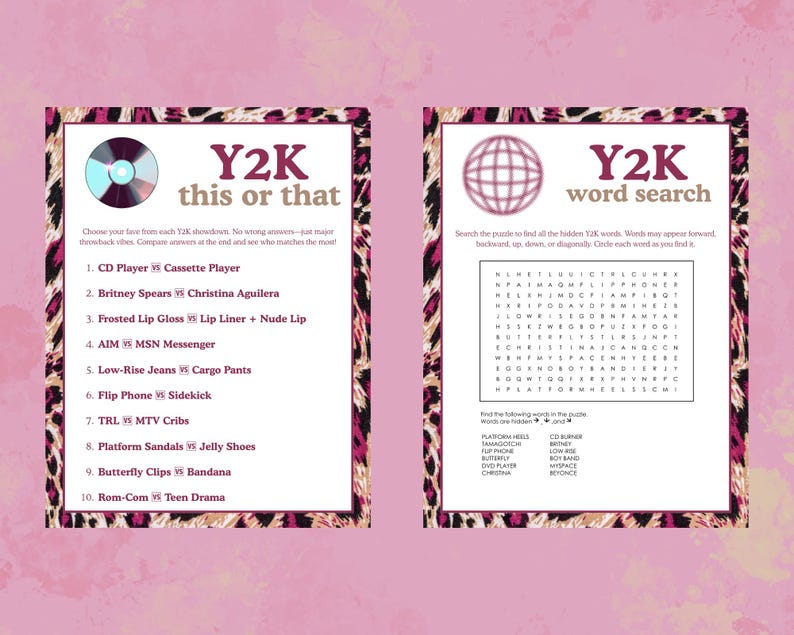 Y2K Party Games Bundle Digital Download - Printable | 2000s Party ...