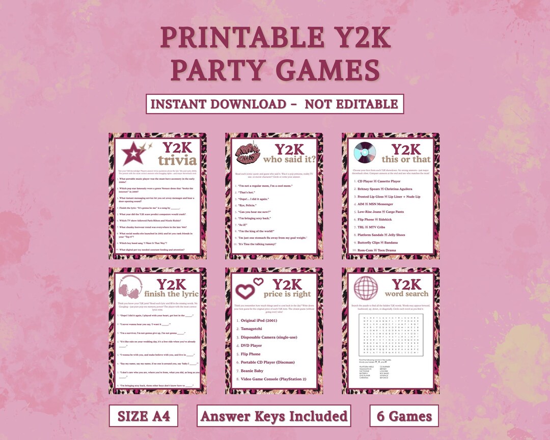 Y2K Party Games Bundle Digital Download - Printable | 2000s Party ...