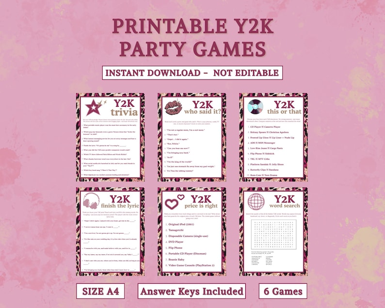 Y2K Party Games Bundle Digital Download - Printable | 2000s Party ...