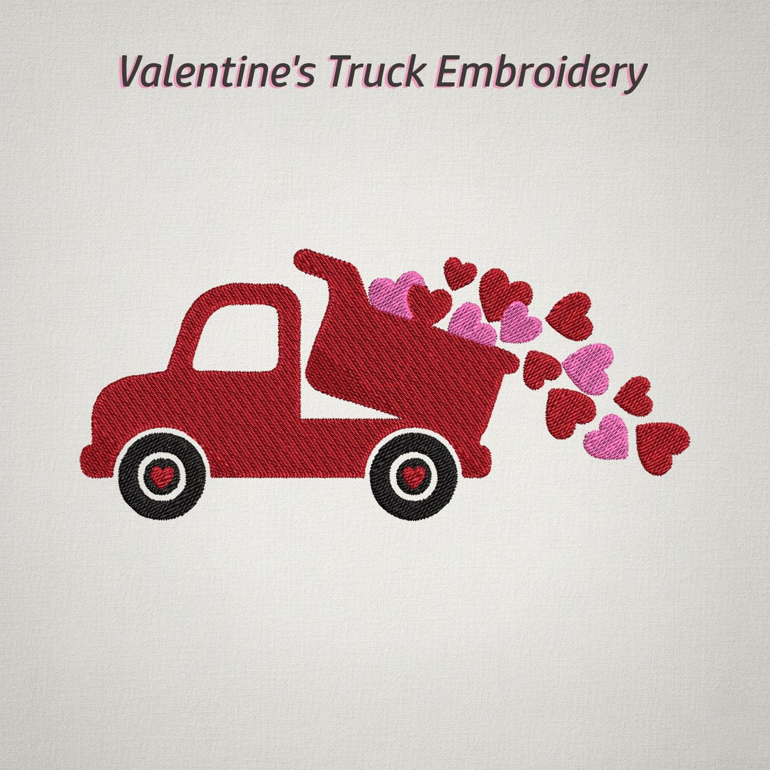 Valentine Truck Embroidery Design, Heart Dump Truck, Filled Stitch ...