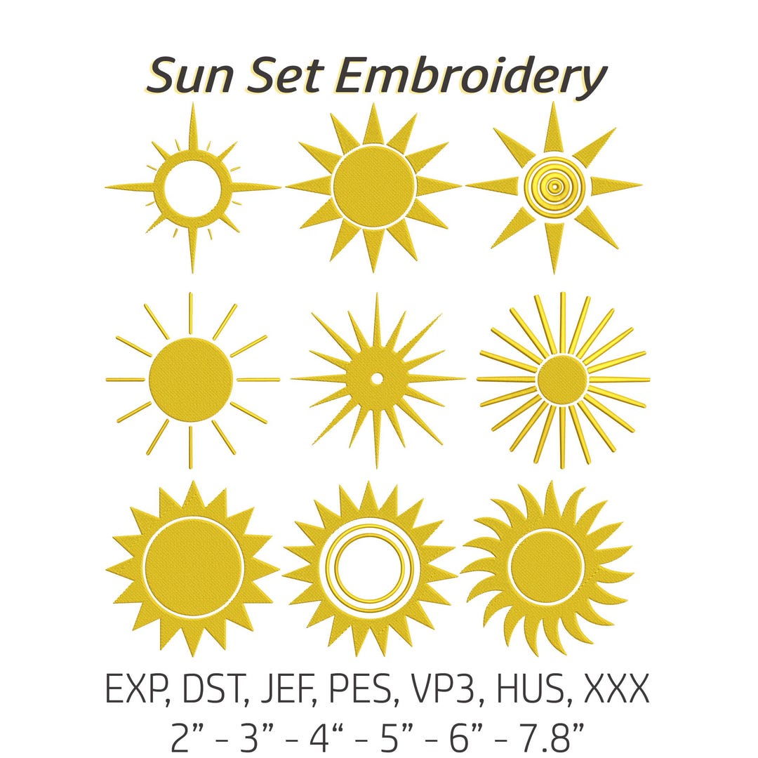 Boho Sun Embroidery Designs Bundle, Filled Stitch Celestial Art ...