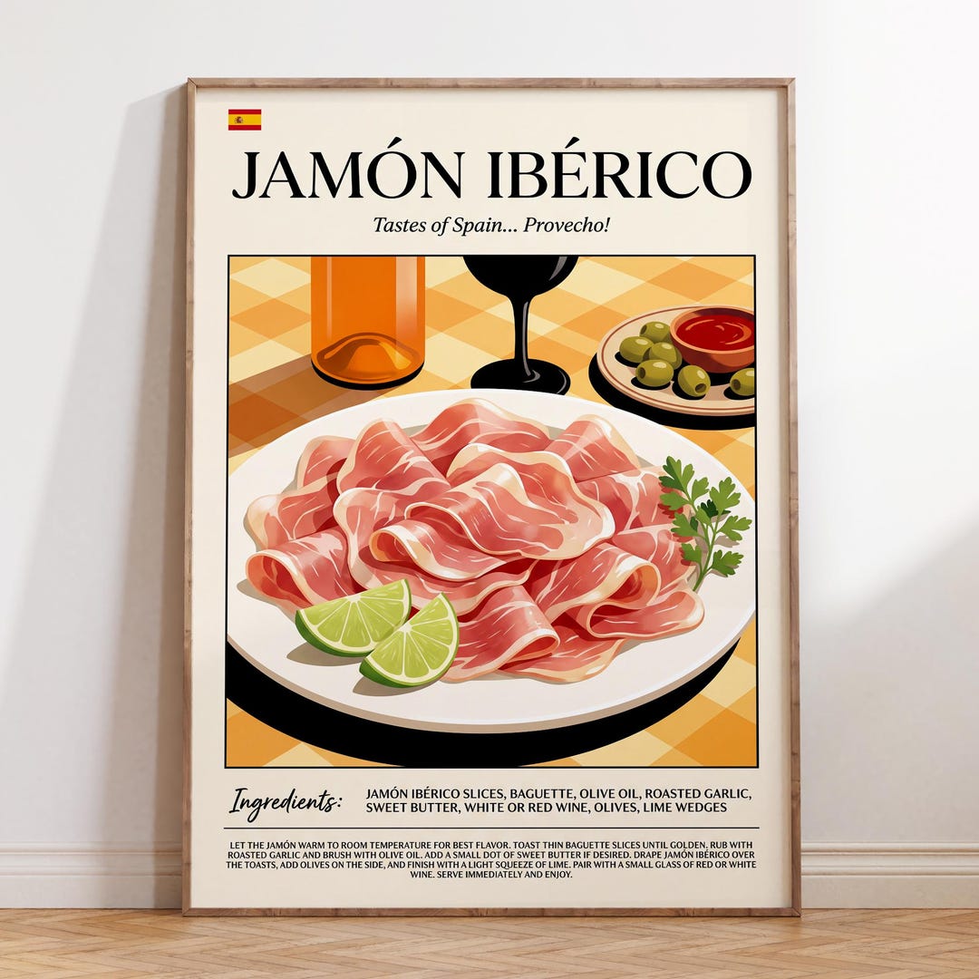 Jamon Iberico Poster : Spanish Food Wall Art, Mediterranean Kitchen ...