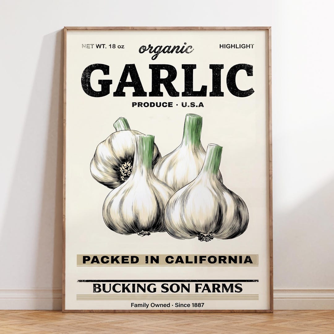 Organic Garlic Poster : Farmhouse Kitchen Decor, Farmers Market ...