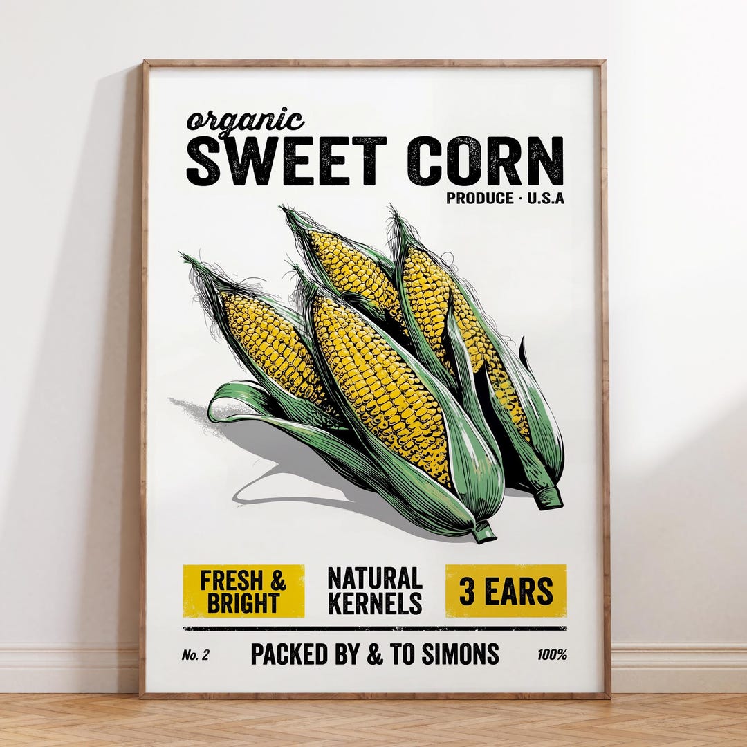 Organic Sweet Corn Poster : Farmhouse Kitchen Decor, Farmers Market ...