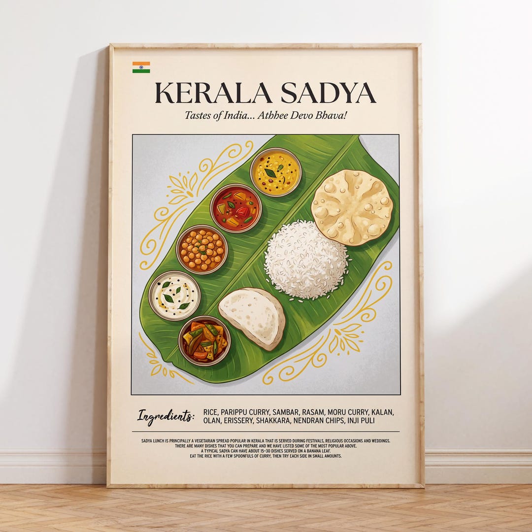 Kerala Sadya Poster : Indian Vegetarian Food Decor, Banana Leaf Meal ...