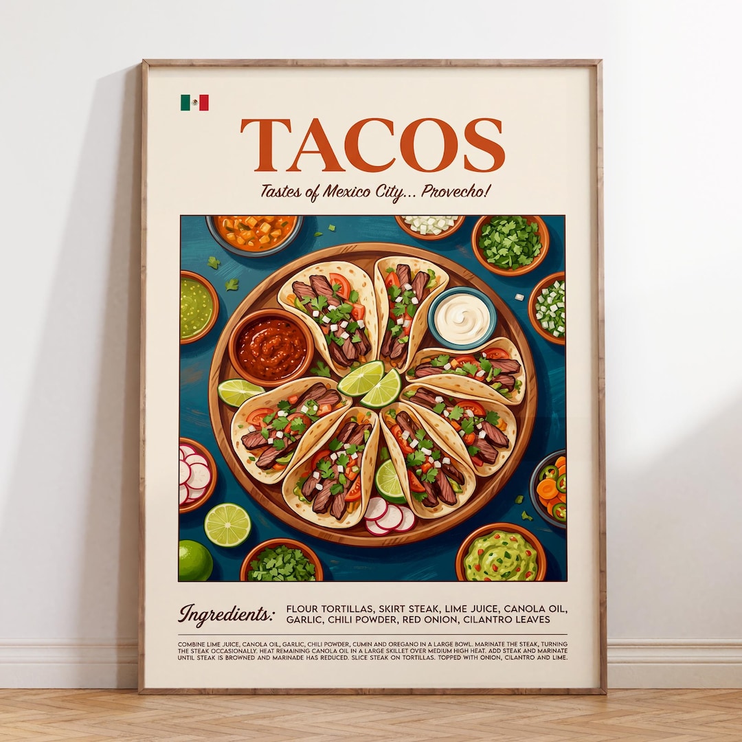 Tacos Poster : Mexican Food Wall Art, Taco Kitchen Decor - Etsy