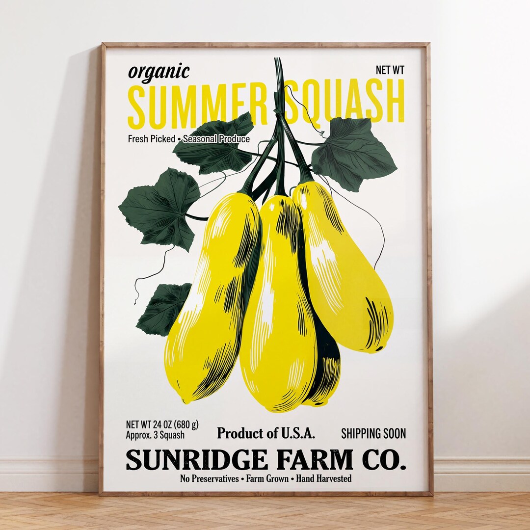 Organic Summer Squash Poster : Farm Market Kitchen Wall Art, Rustic ...
