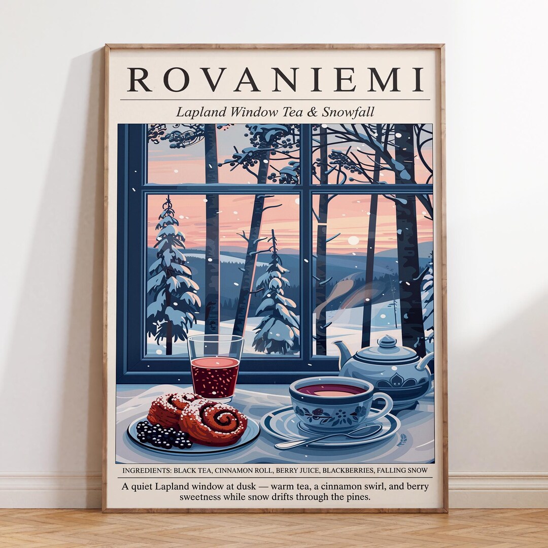 Rovaniemi Breakfast Menu Poster : Lapland Window Tea & Cinnamon Roll ...