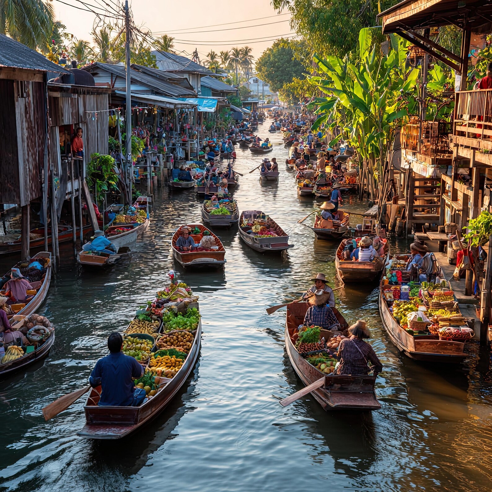 Thai Floating Market Art Print Set, Canal Boats (digital Download) - Etsy