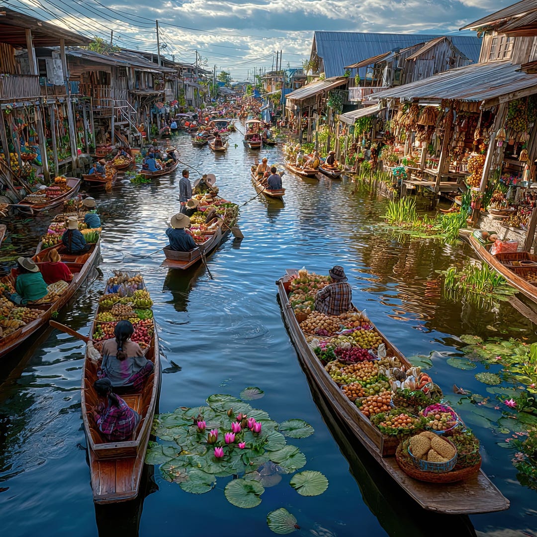 Thai Floating Market Art Print, Colorful Canal Boats (digital Download ...