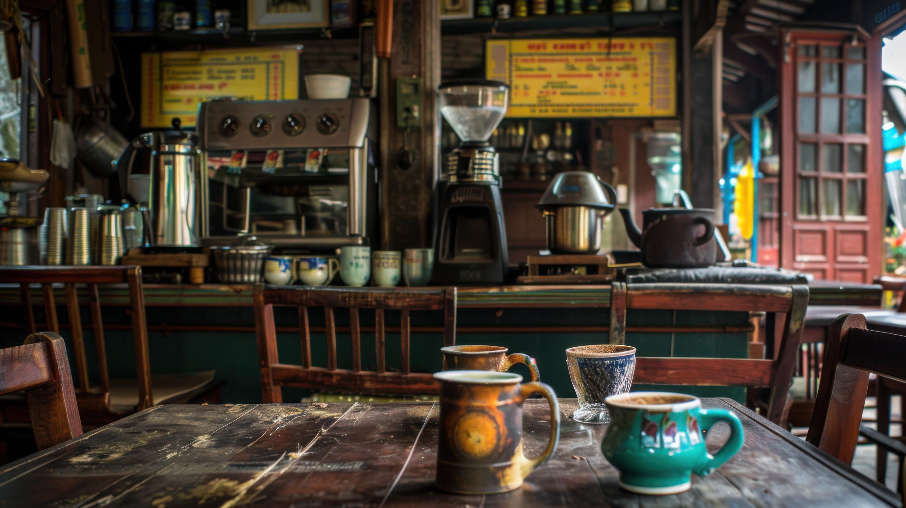Vintage Thai Coffee Shop Interior – Traditional Rustic Café Atmosphere ...