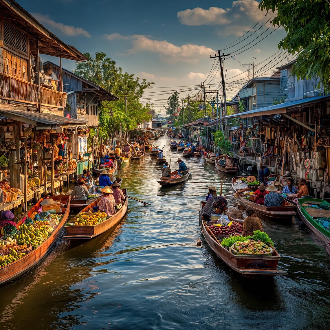 Thai Floating Market Art Print Set, Canal Boats (digital Download) - Etsy