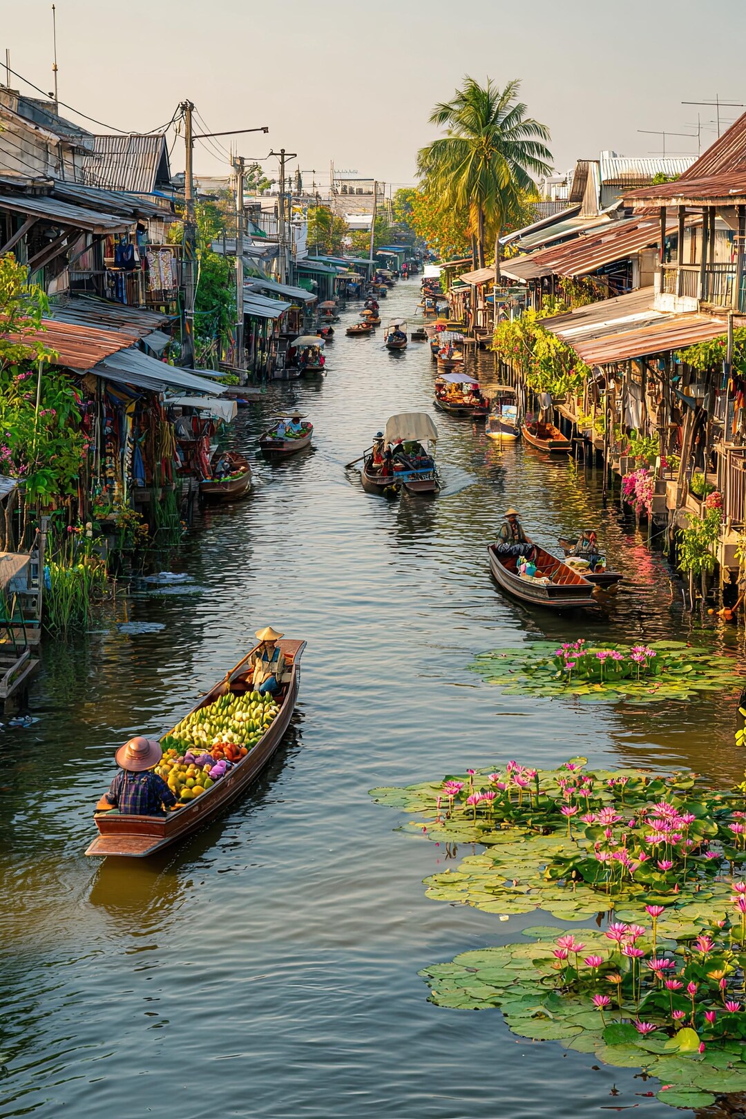 Bangkok Floating Market Wall Art Print, Vintage Thai Travel Poster ...