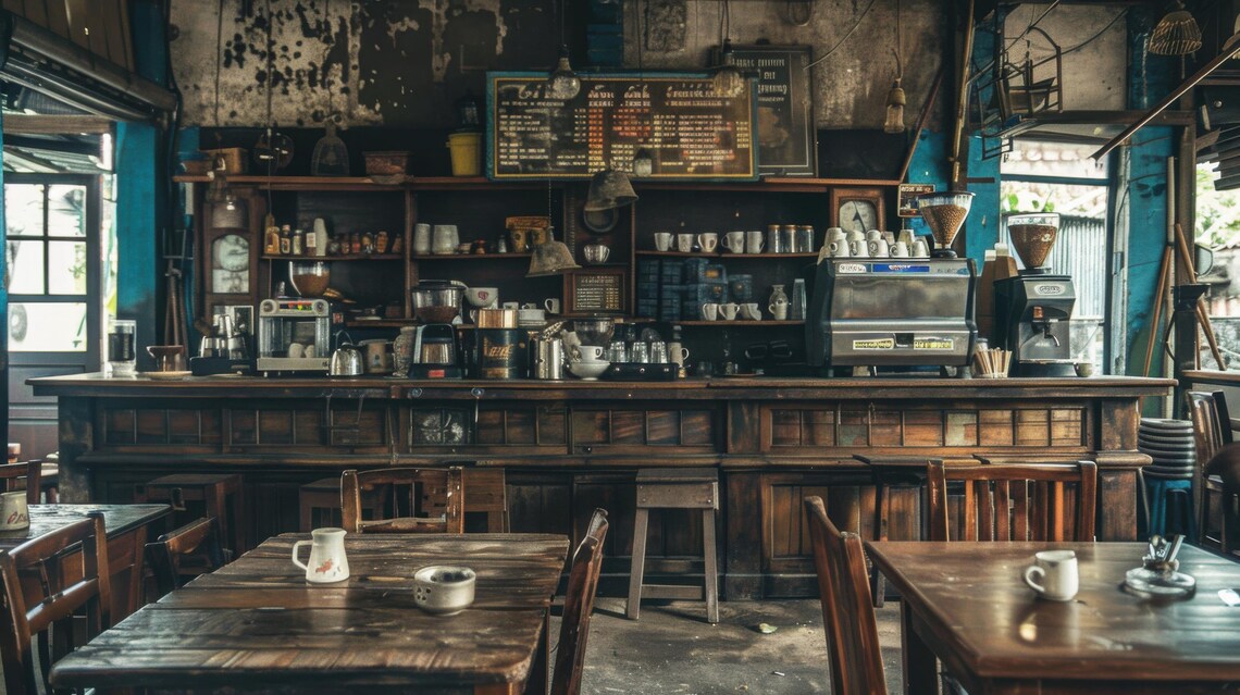 Vintage Thai Coffee Shop Interior – Traditional Rustic Café Atmosphere ...