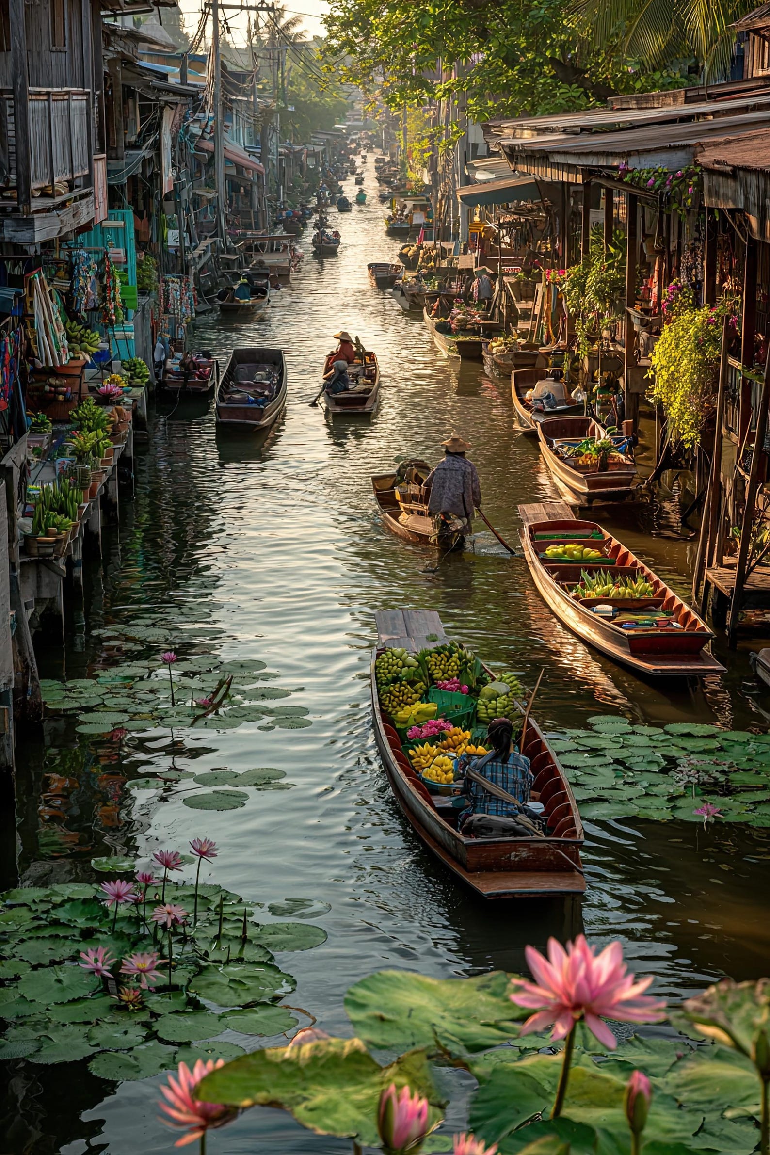 Bangkok Floating Market Wall Art Print, Vintage Thai Travel Poster ...