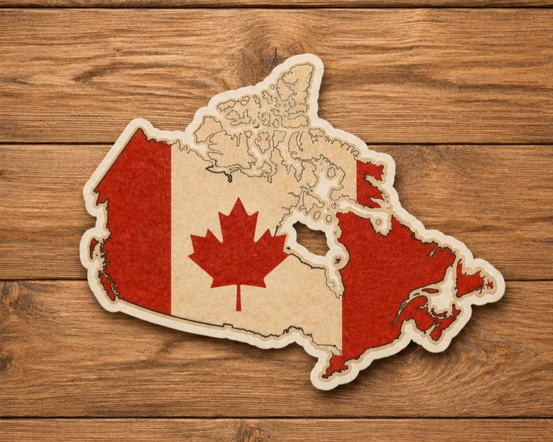 Vintage Canada Map Flag Sticker, Die Cut Vinyl Decal, Canadian Travel ...