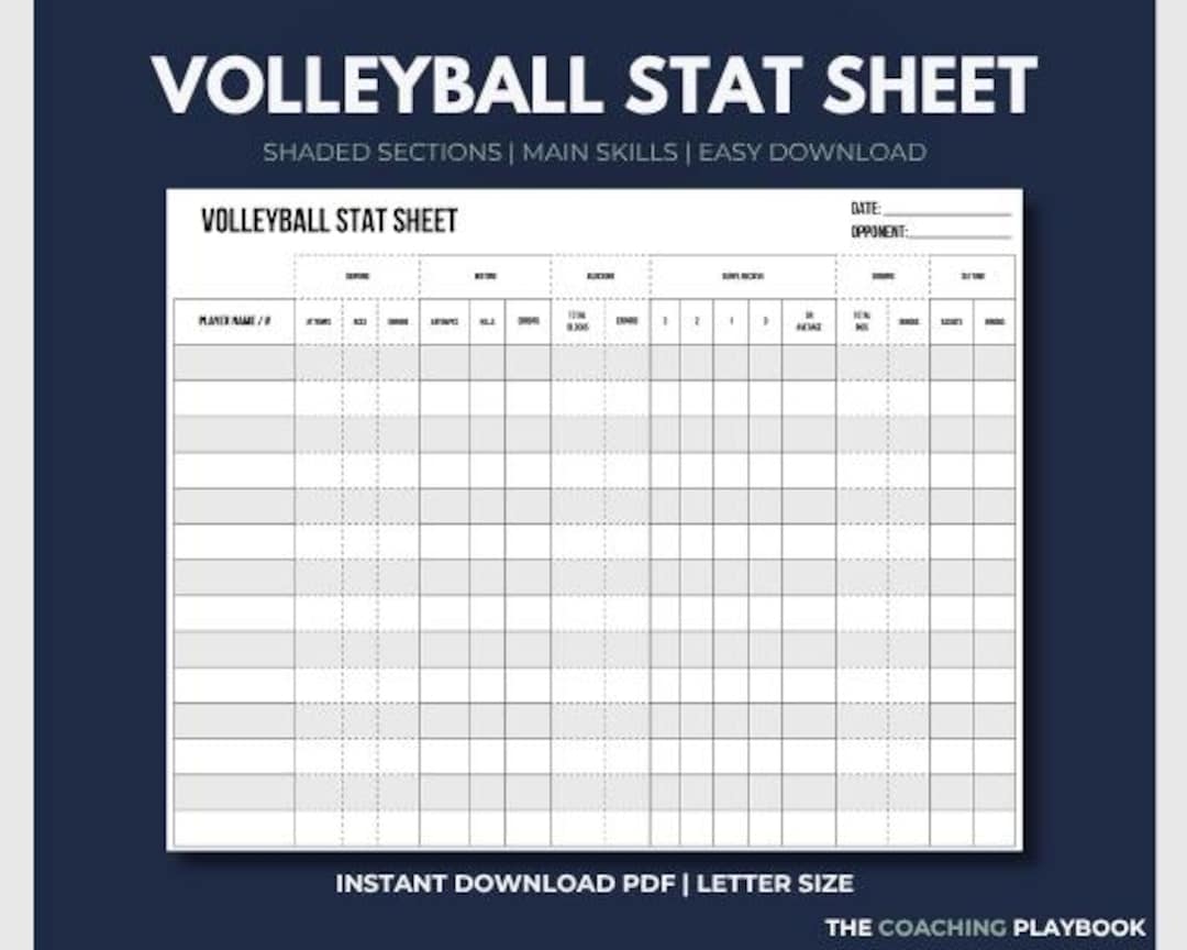 Volleyball Stat Sheet, Coach Game Day Printable, Player Stats Tracking ...