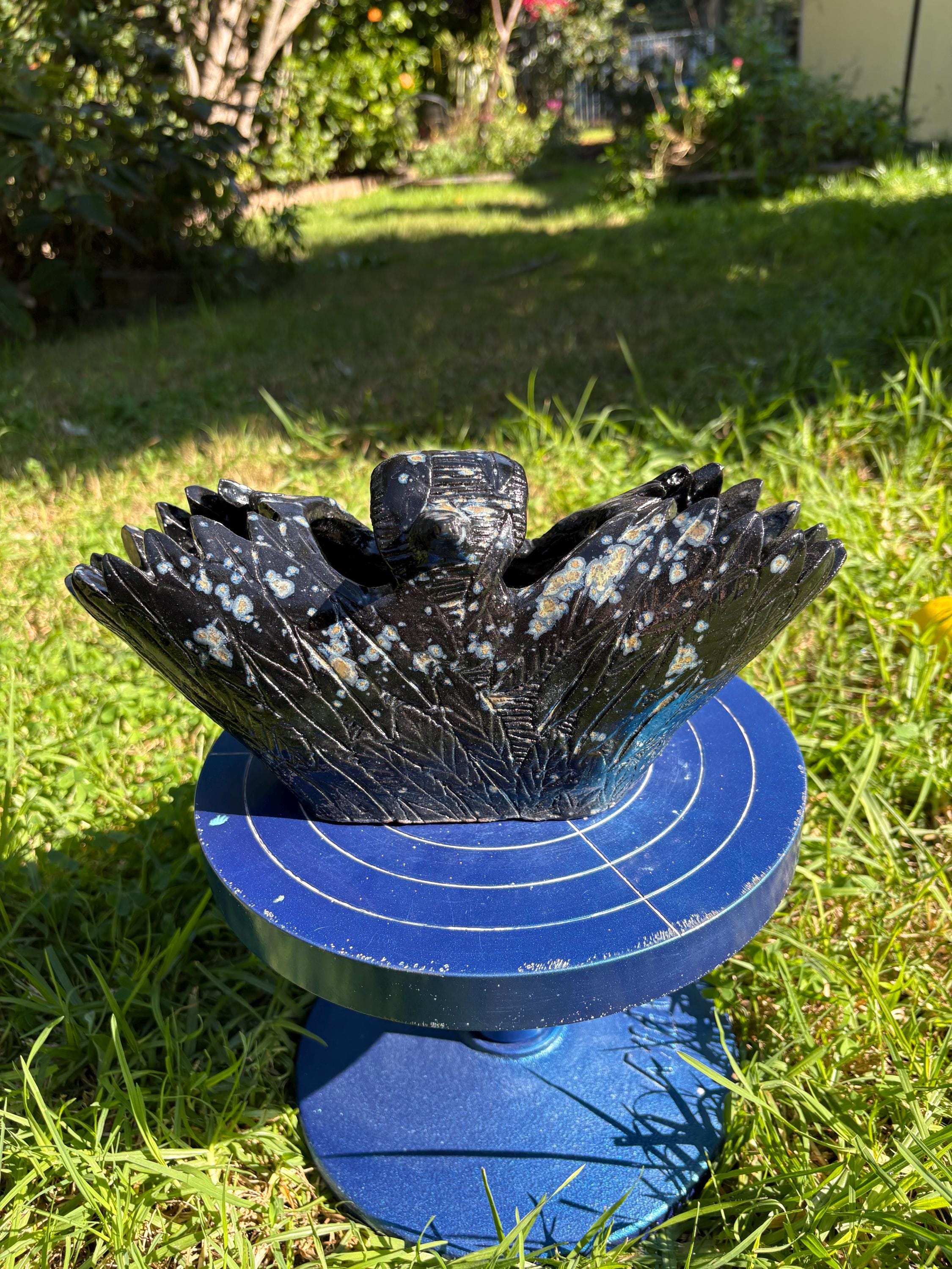 Crow King - Large Black Bird - Unique Handmade Ceramic Centerpiece Vase ...